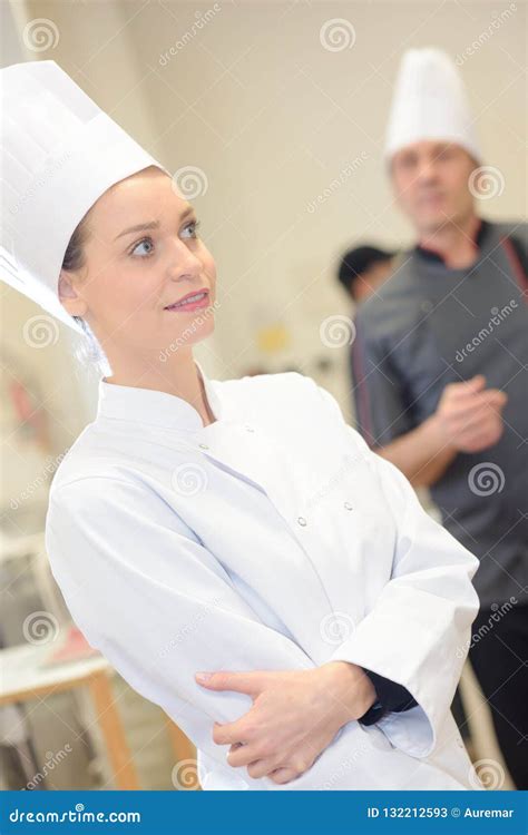 Confident Female Chef In Commercial Kitchen Stock Image Image Of