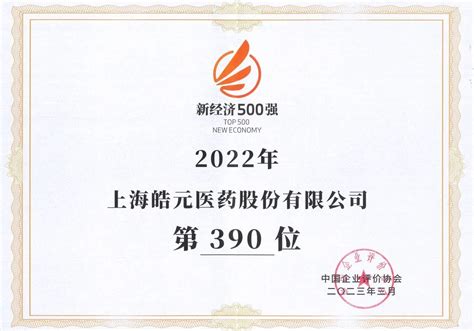 【皓元喜报】 皓元医药荣登“2022中国新经济500强”榜单财富号东方财富网