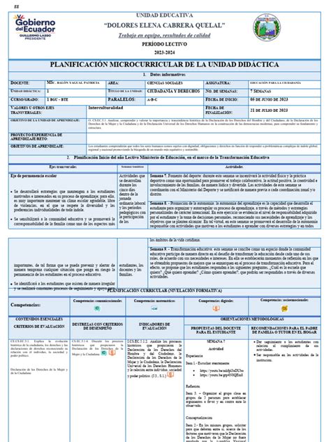 Eplc 7 13 Plan Microcurricular 2023 2024 Eplc 1ero Pdf Democracia