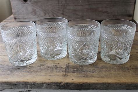 Luminarc Antique Pattern Crystal Clear Lowballs Rocks Drinking Glasses