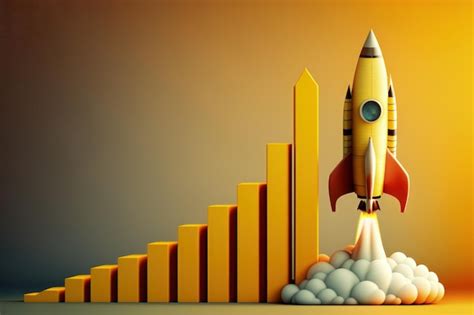 Premium Ai Image Rocket Ship Illustration With Bar Graph Yellow Background Generative Ai