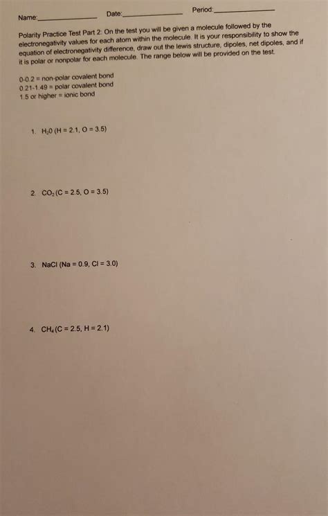Solved Name Date Period Polarity Practice Test Part 2 On