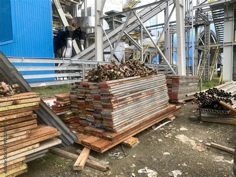 Lot Of Asiba Scaffolding And Double Clamp Lay On The Site Power Plant