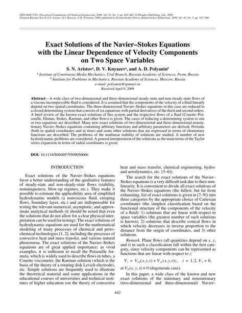 Pdf Exact Solutions Of The Navier Stokes Equations With The Linear Dependence Of Velocity