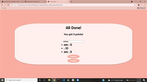 GitHub Arianna McCollum Coding Quiz