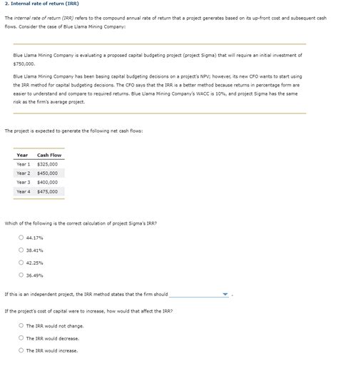 solved 2 internal rate of return irr the internal rate of