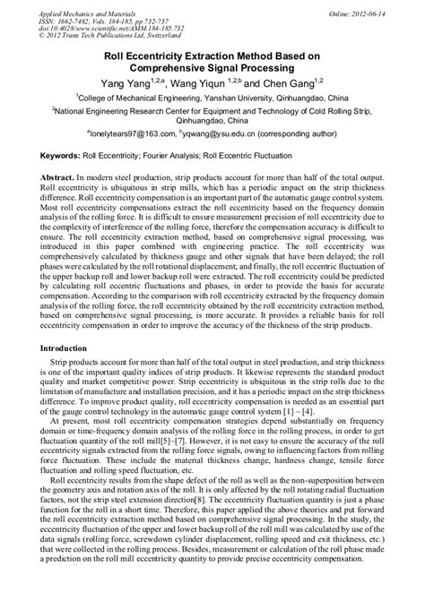 Roll Eccentricity Extraction Method Based On Comprehensive Signal Processing Scientific Net