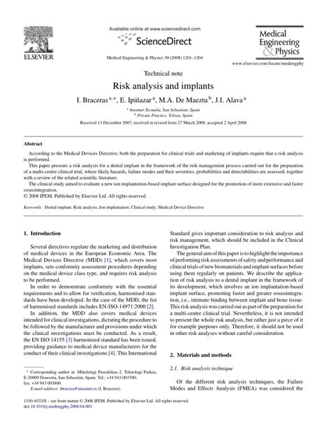 Pdf Risk Analysis And Implants