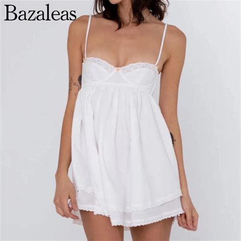 Womens White Lace Up Sexy Beach Party Dresses Sweetheart Neckline Cami