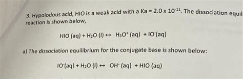Solved Hypoiodous Acid Hio Is A Weak Acid With A Ka 20 X