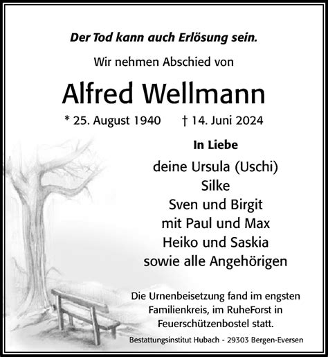 Traueranzeigen Von Alfred Wellmann Trauerportal Der Celleschen Zeitung