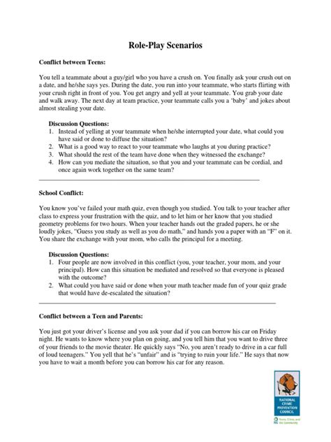 Role Play Scenarios Leisure