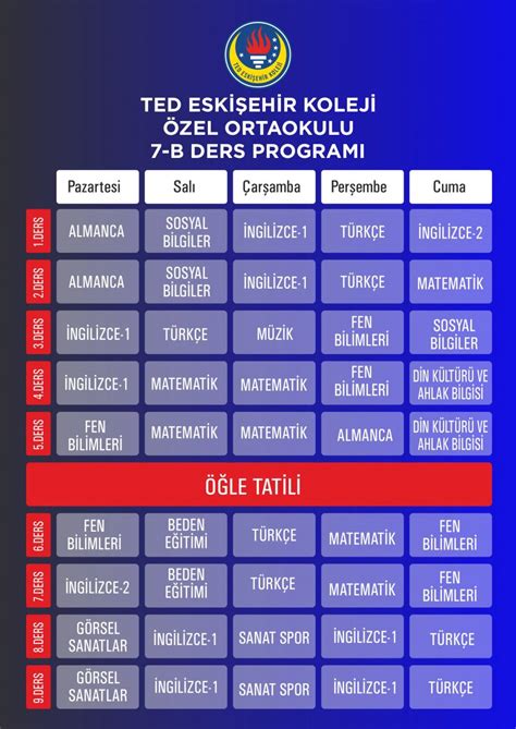 Haftalık Ders Programları Ted EskİŞehİr Kolejİ