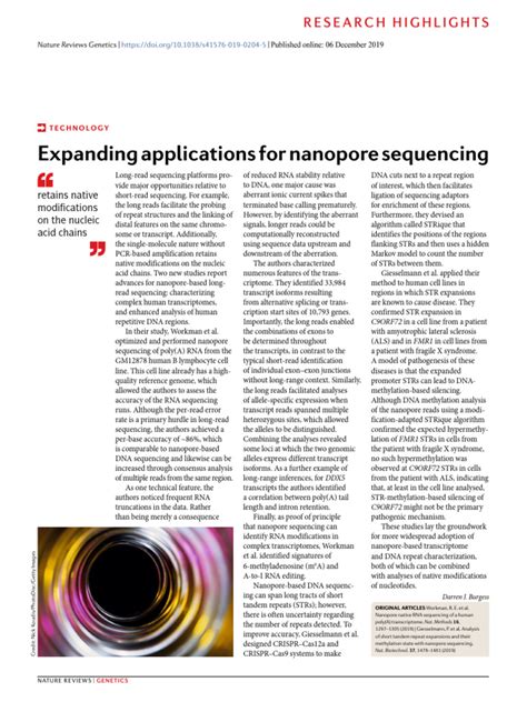 Expanding Applications For Nanopore Sequencing Pdf Dna Sequencing