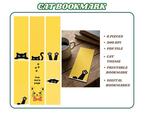 Cat On Books Printable Bookmarks Kitten Bookmark Set Digital Download