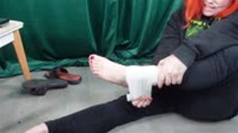 Ankle Sprain In Open Toed Slides Bandaging Up Ankle After Mp4 640