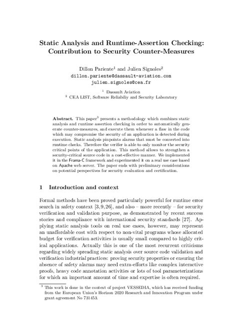 Pdf Static Analysis And Runtime Assertion Checking Contribution To