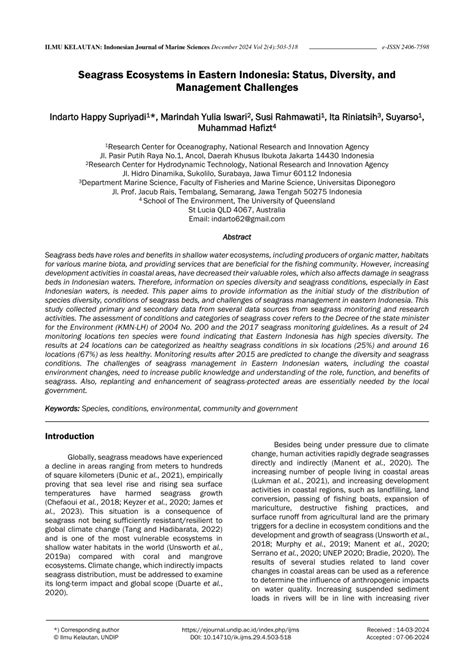 Pdf Seagrass Ecosystems In Eastern Indonesia Status Diversity And