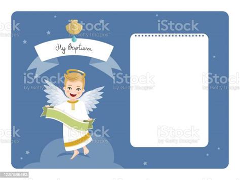 리본천사 메시지와 함께 세례 수평 초대 벡터 일러스트레이션 귀여운에 대한 스톡 벡터 아트 및 기타 이미지 귀여운 메시지 벡터 Istock