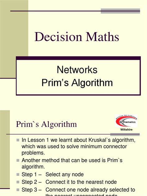 Decision Maths Networks Prims Algorithm Pdf Prime Number