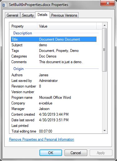add document properties to word document in java