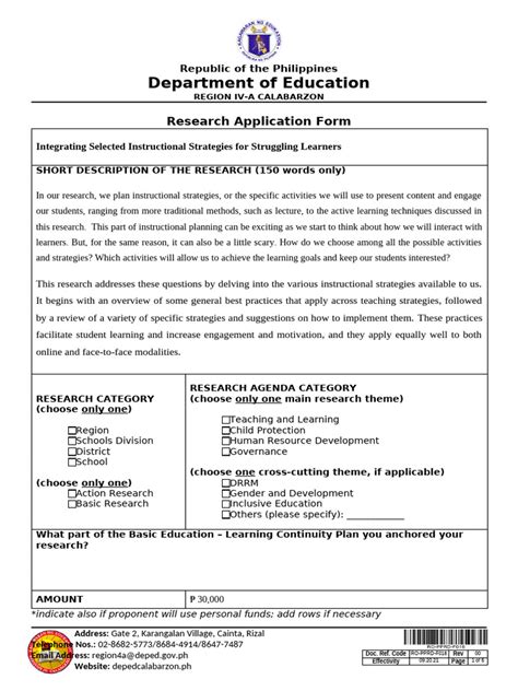 Research Application Form Pdf