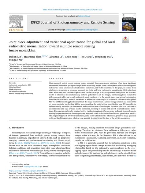Pdf Joint Block Adjustment And Variational Optimization For Global And Local Radiometric