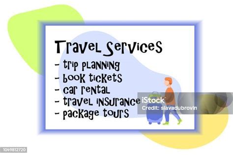 관광과 여행 서비스 카드입니다 수하물 케이스와 가방 벡터 일러스트와 함께 여행 남자 플랫 여행자 문자 가방에 대한 스톡 벡터