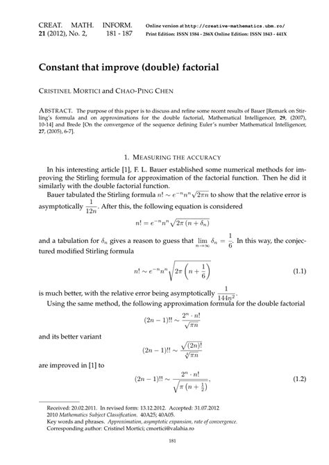 Pdf Constant That Improve Double Factorial