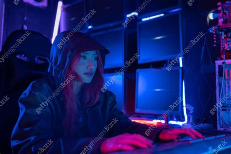 Hack Program Concept Professional Woman Hacker Using Keyboard Send Coding Bad Data And Error