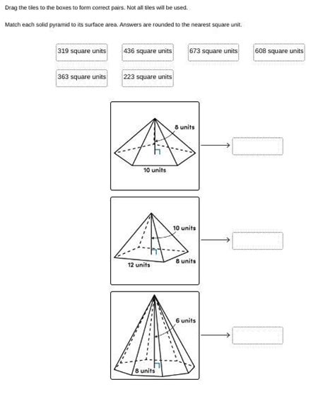 Pls Help Match Each Solid Pyramid To Its Surface Area Answers Are