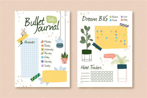 총알 저널 플래너 템플릿 프리미엄 벡터