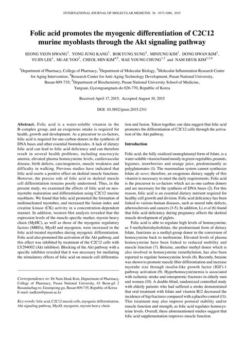 Pdf Folic Acid Promotes The Myogenic Differentiation Of C2c12 Murine