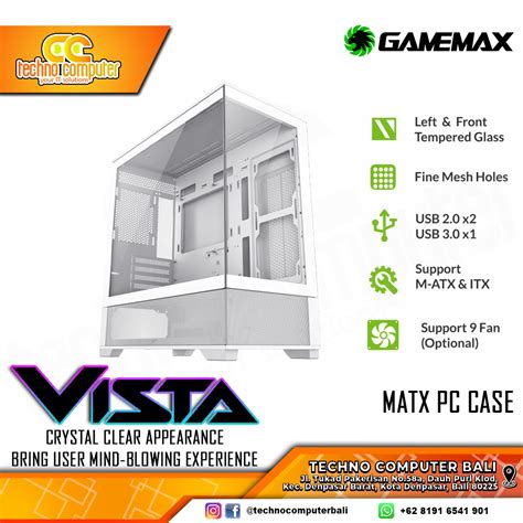 Casing Gamemax Vista Matx White Mid Tower Matx Case Tempered Glass
