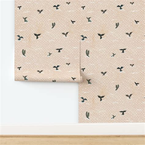 Whales Tails On Blush Wallpaper Spoonflower