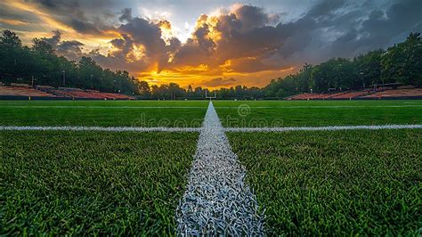 Stunning View Of Football Field At Sunset Showcasing Vibrant Colors