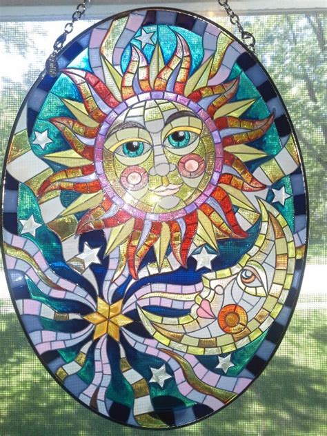 Stained Glass Sun And Moon Mosaic Tiles