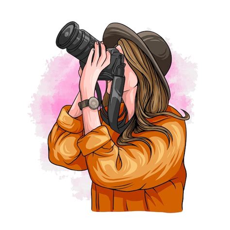 Premium Vector Hand Drawn Woman Taking A Photo In Colorful Style