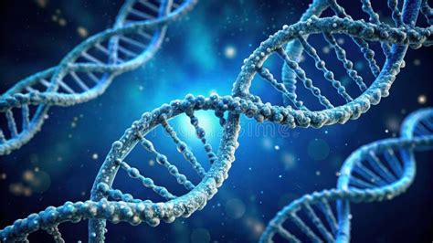 Close Up View Of Detailed Double Helix Dna Strands In A Vibrant Blue