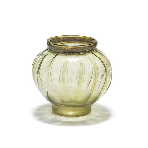 Bonhams A Gallo Roman Yellow Green Glass Ribbed Spherical Jar