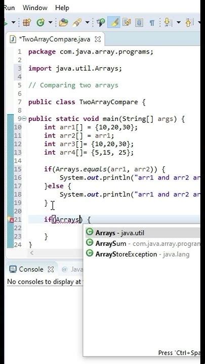 🤔🤔Compare two arrays in Java | Comparing two integer arrays in Java #shorts #youtubeshorts #java ...