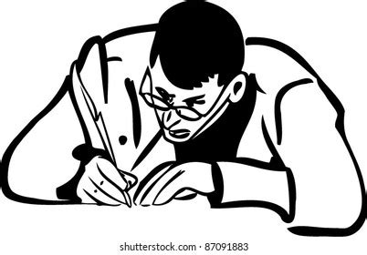 Sketch Man Glasses Writing Quill Pen Stock Vector Royalty Free Shutterstock