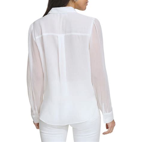 Womens Calvin Klein Tie Front Smocked Chiffon Collar Blouse Boscovs