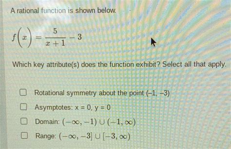 Solved A Rational Function Is Shown Below Fx 5x1 3 Which Key