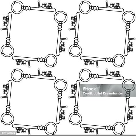 Keys Romantic Seamless Pattern Minimalist Continuous Line Key Love Background Vector