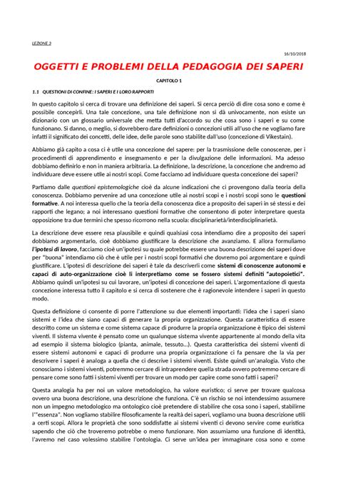 Appunti Pedagogia Dei Saperi Appunti Di Pedagogia Docsity