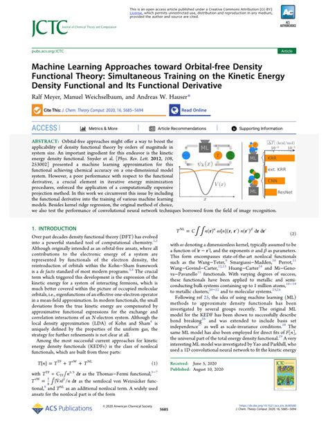 Pdf Machine Learning Approaches Toward Orbital Free Density Functional Theory Simultaneous