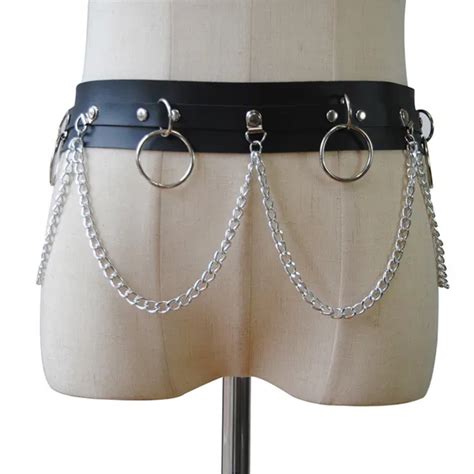 Dropship Punk Black Waist Chain Belt Women Leather Rave Body Goth