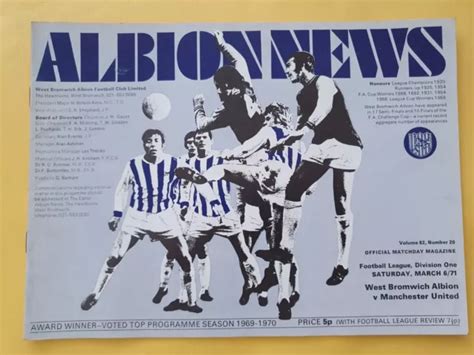 6 3 1971 West Bromwich Albion V Manchester United Football Programme