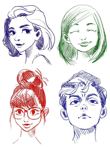 Premium Vector A Set Of Graphic Drawings Of Girls And A Guy